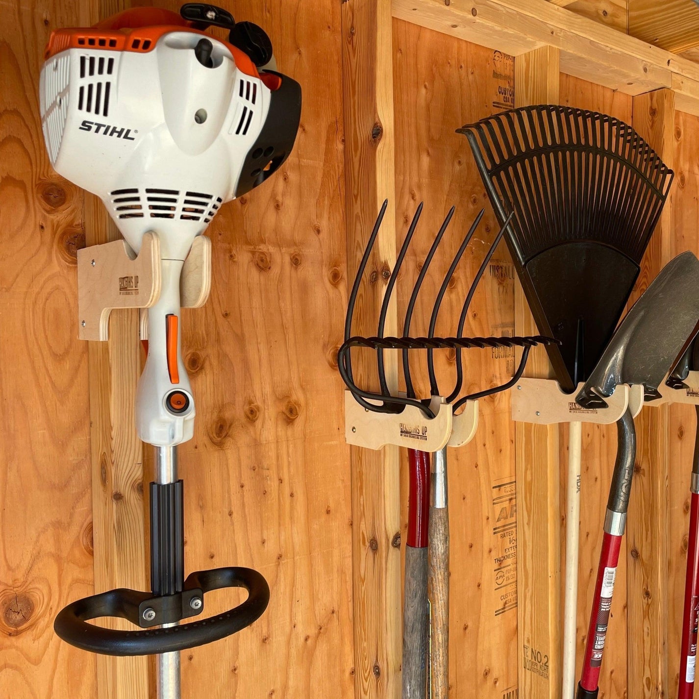 Weed Wacker Organizer Rack – Wall-Mounted Shed Storage – HangThis Up